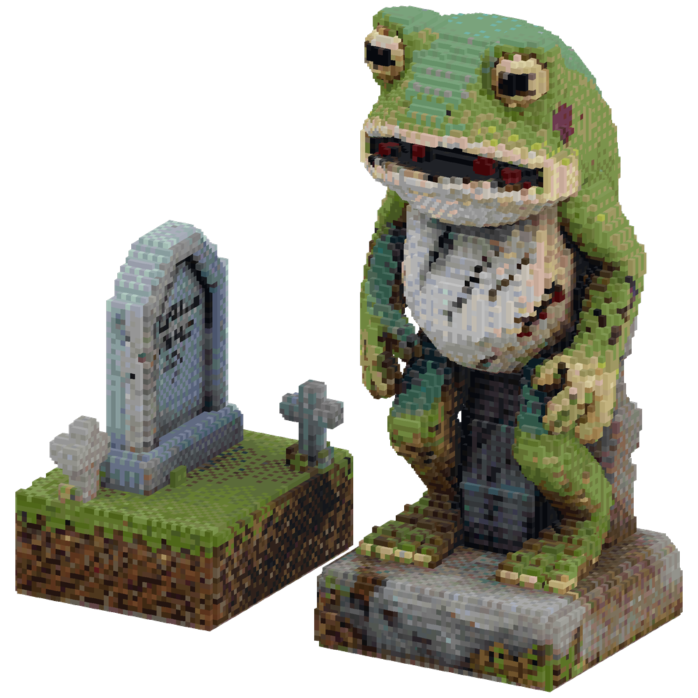 Make a scary frog stone statue, aro... | Minecraft Build - BlockGPT
