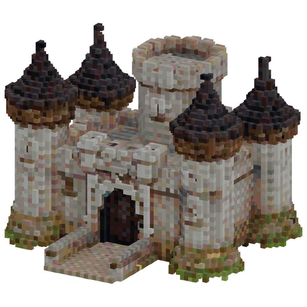 A medieval stone castle with four c... | Minecraft Build - BlockGPT