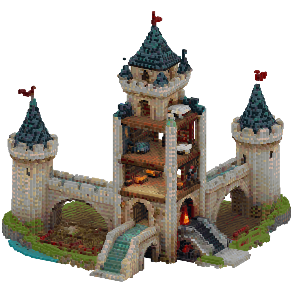 Build a large, symmetrical castle-b... | Minecraft Build - BlockGPT