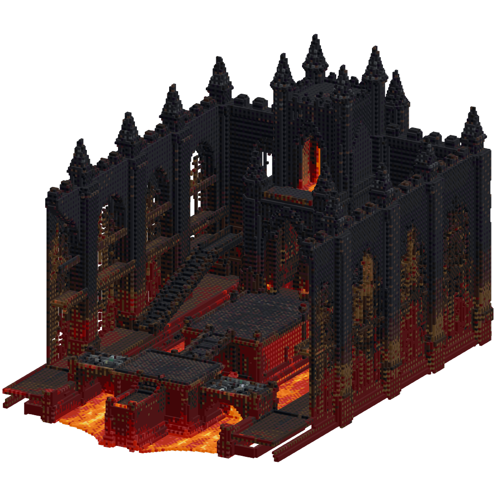 A large deepslate castle built abov... | Minecraft Build - BlockGPT